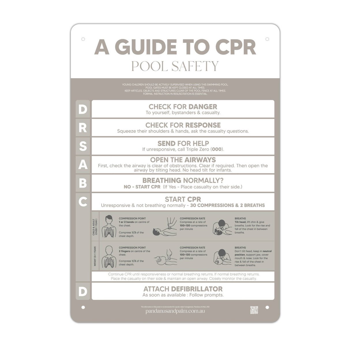 Designer Pool CPR Safety Sign Fawn - Bunnings Australia