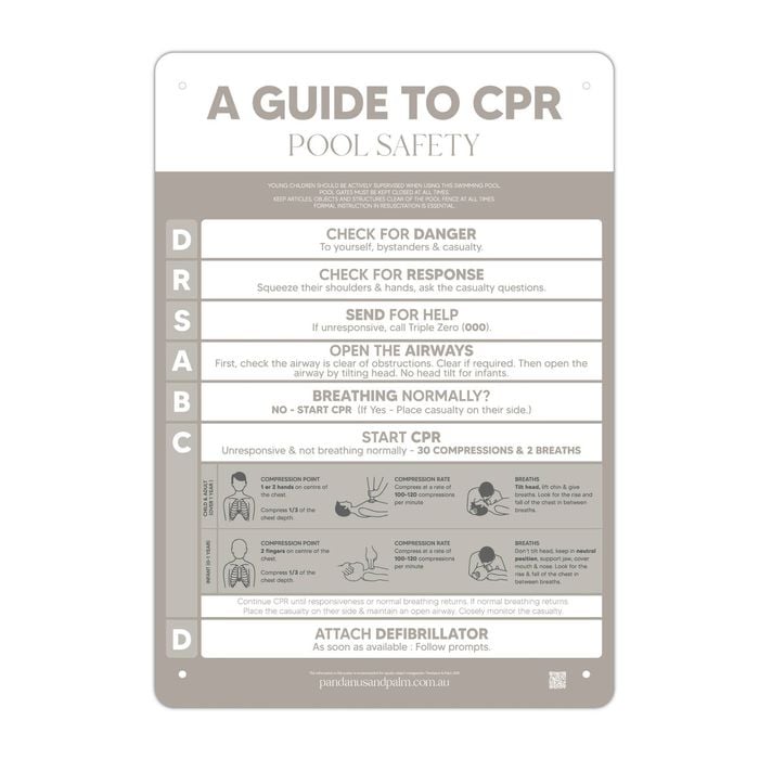 Designer Pool CPR Safety Sign Fawn - Bunnings Australia
