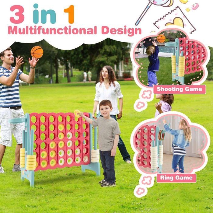 Costway Giant 4 In A Row Connect four Board Game Set w/Basketball Hoop ...