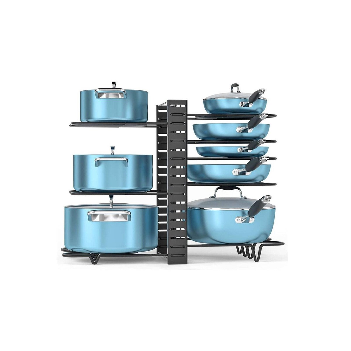 Adjustable Pot & Pan Rack for Kitchen Counter - 8 Tier Organizer (Black ...