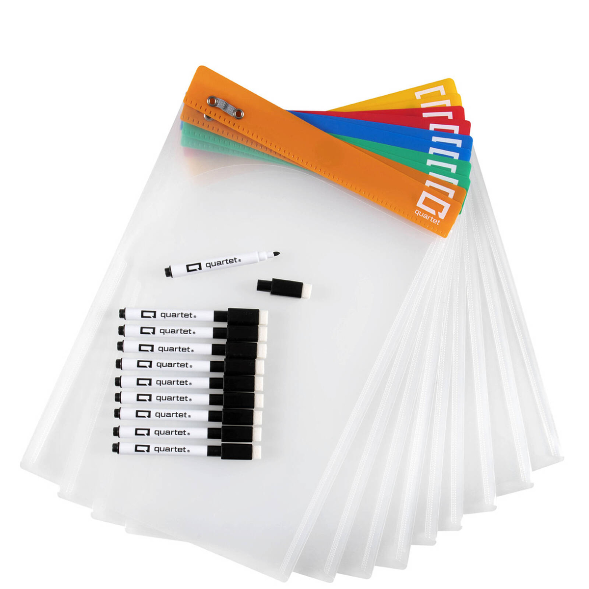 10PK Quartet Flex A4 Dry-Erase Writing Sleeves Pocket w/ Markers ...