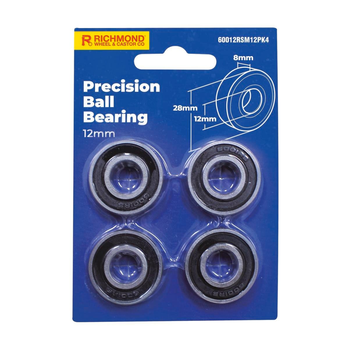 Richmond 28 x 12 x 8mm Rubber Sealed Precision Ball Bearing - Pack of 4 ...