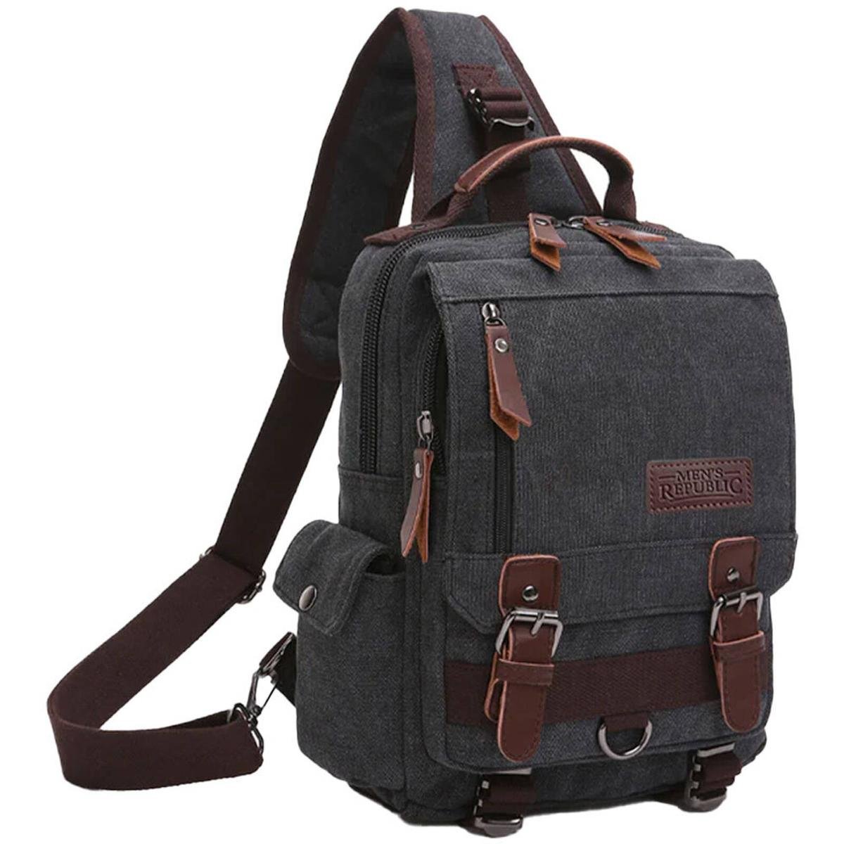 Men's Republic Canvas Single Strap Cross Body Bag Backpack - Black ...