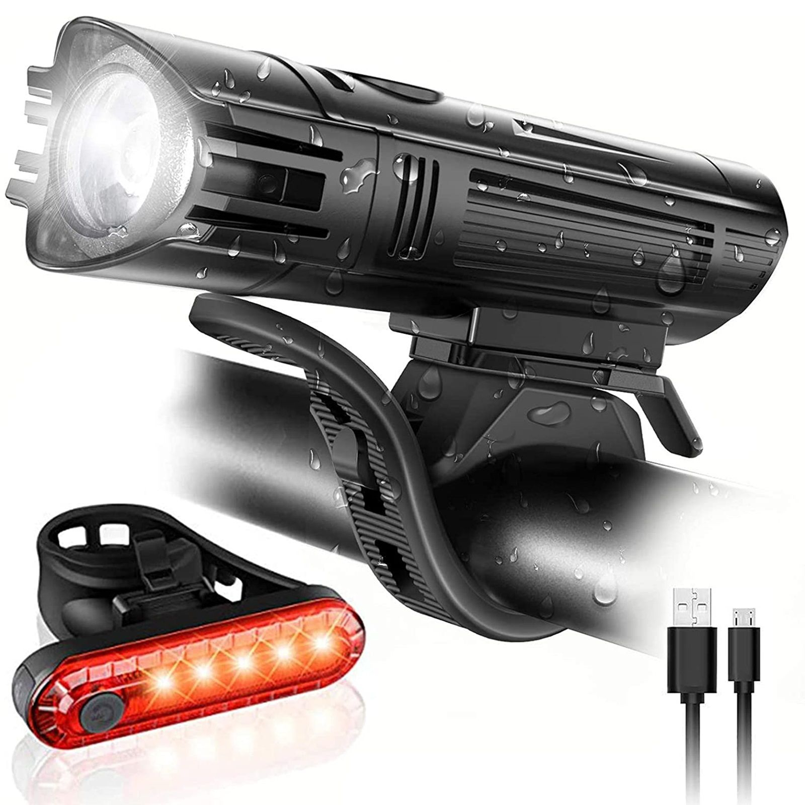 VIKUS Waterproof Rechargeable LED Bike Lights Set 2000mah Lithium Battery IPX4 2 USB Cables Bunnings Australia