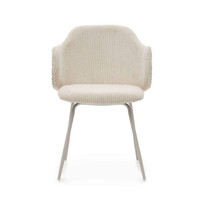 Yunia chair in beige wide seam corduroy with steel legs in a powder ...