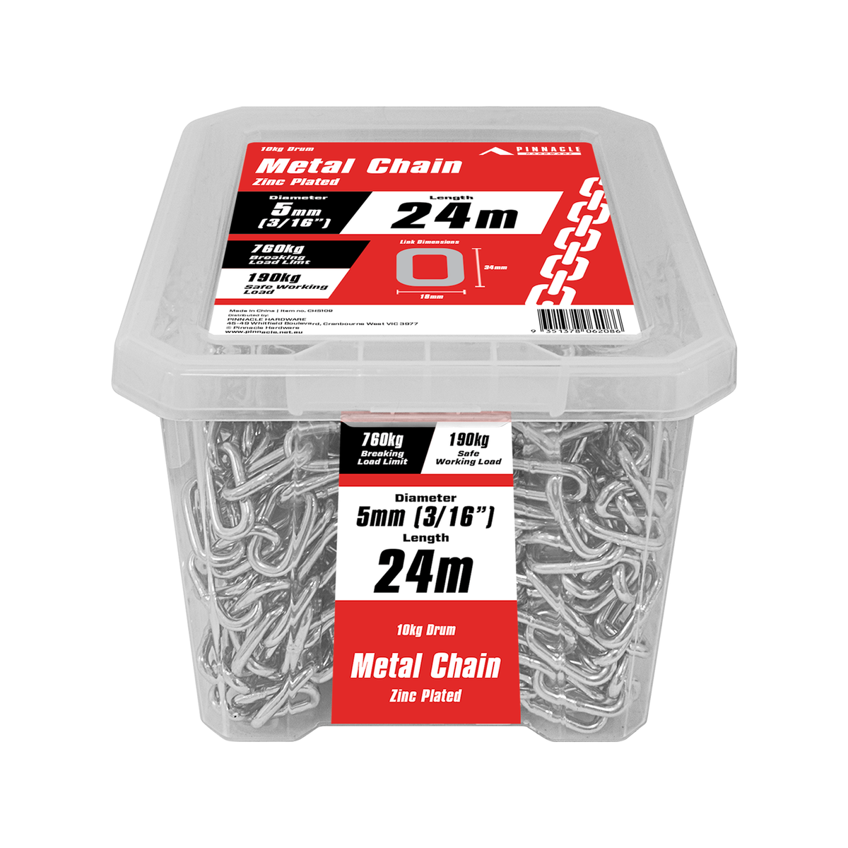 Pinnacle 5mm 3/16" x 24m Zinc Plated Chain - Bunnings Australia
