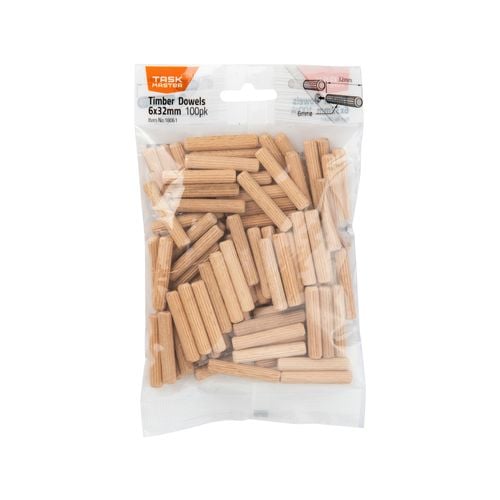 Taskmaster 6 x 32mm Timber Dowel Connectors - 100 Pack - Bunnings Australia