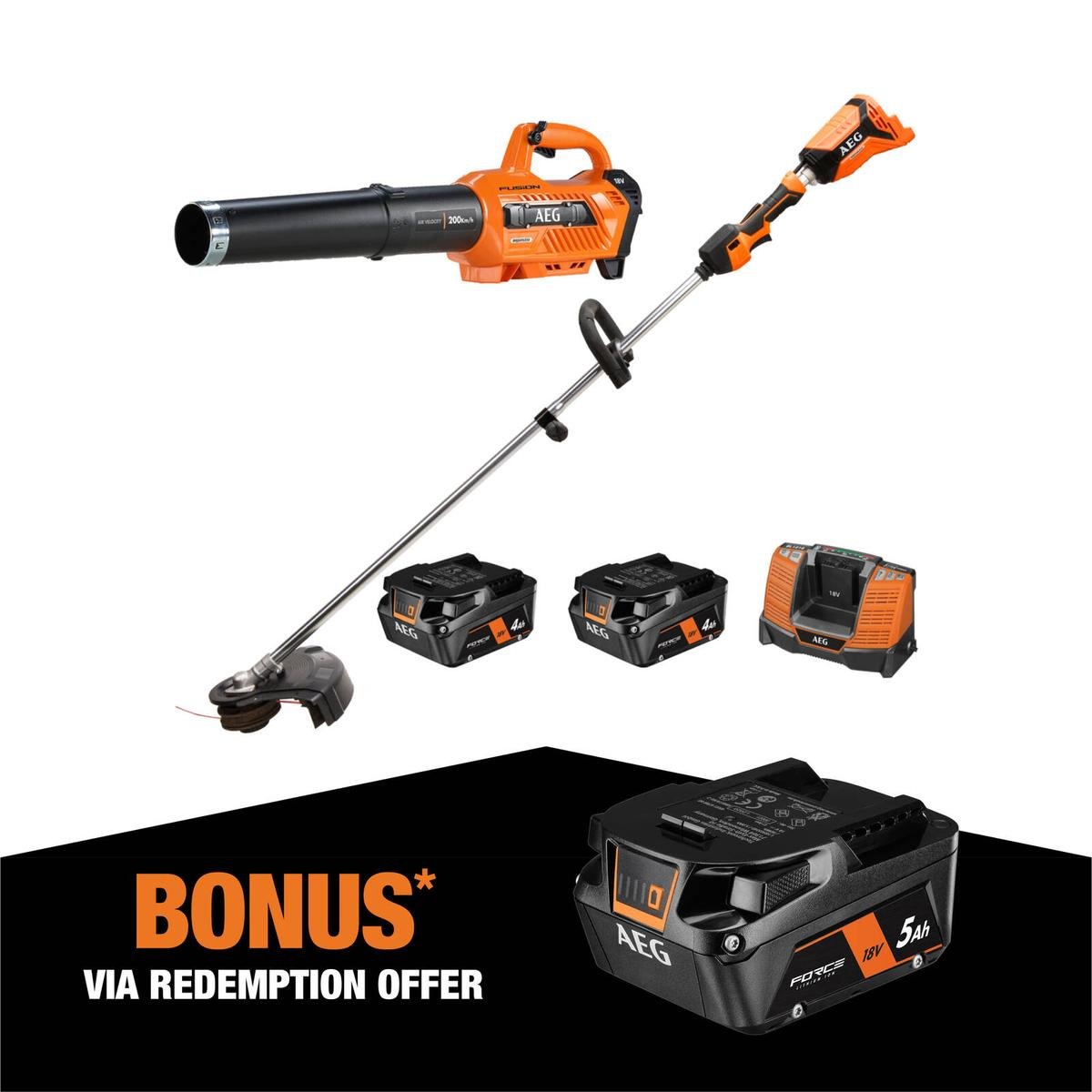 AEG AEG 18V Brushless Line Trimmer and FUSION Blower 2x4.0Ah Kit ...