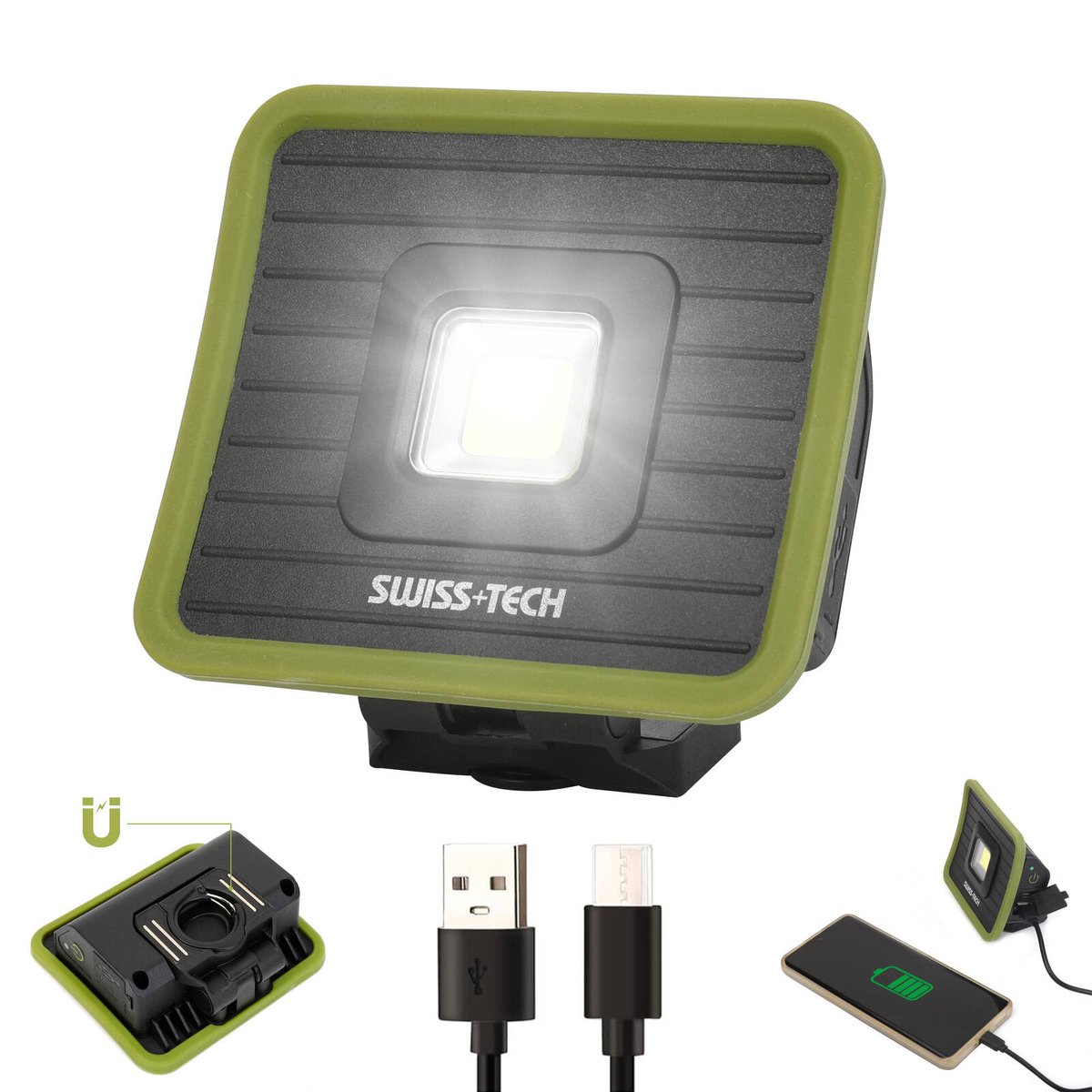 SWISS+TECH 1000LM Rechargable COB LED Work Light - Bunnings Australia