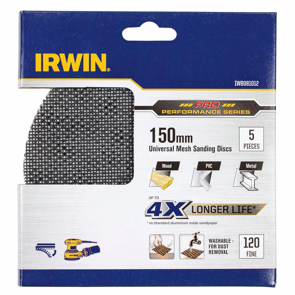 Irwin 150mm 120 Grit Orbital Sanding Disc - 5 Pack - Bunnings New Zealand