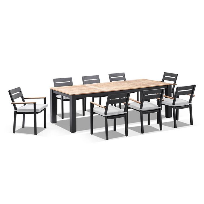 Balmoral 2.5m Teak Top Aluminium Table with 8 Capri Dining Chairs 8 ...