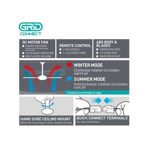 Arlec 130cm Black Grid Connect Smart Madrid 4 Blade DC Ceiling Fan ...