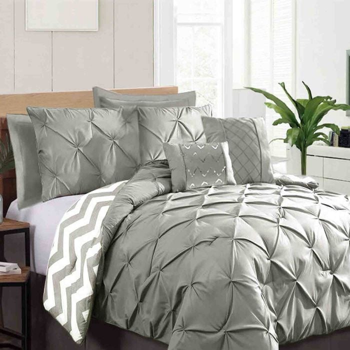 Ramesses 7 Piece Pinch Pleat Comforter Set Silver King - Bunnings Australia