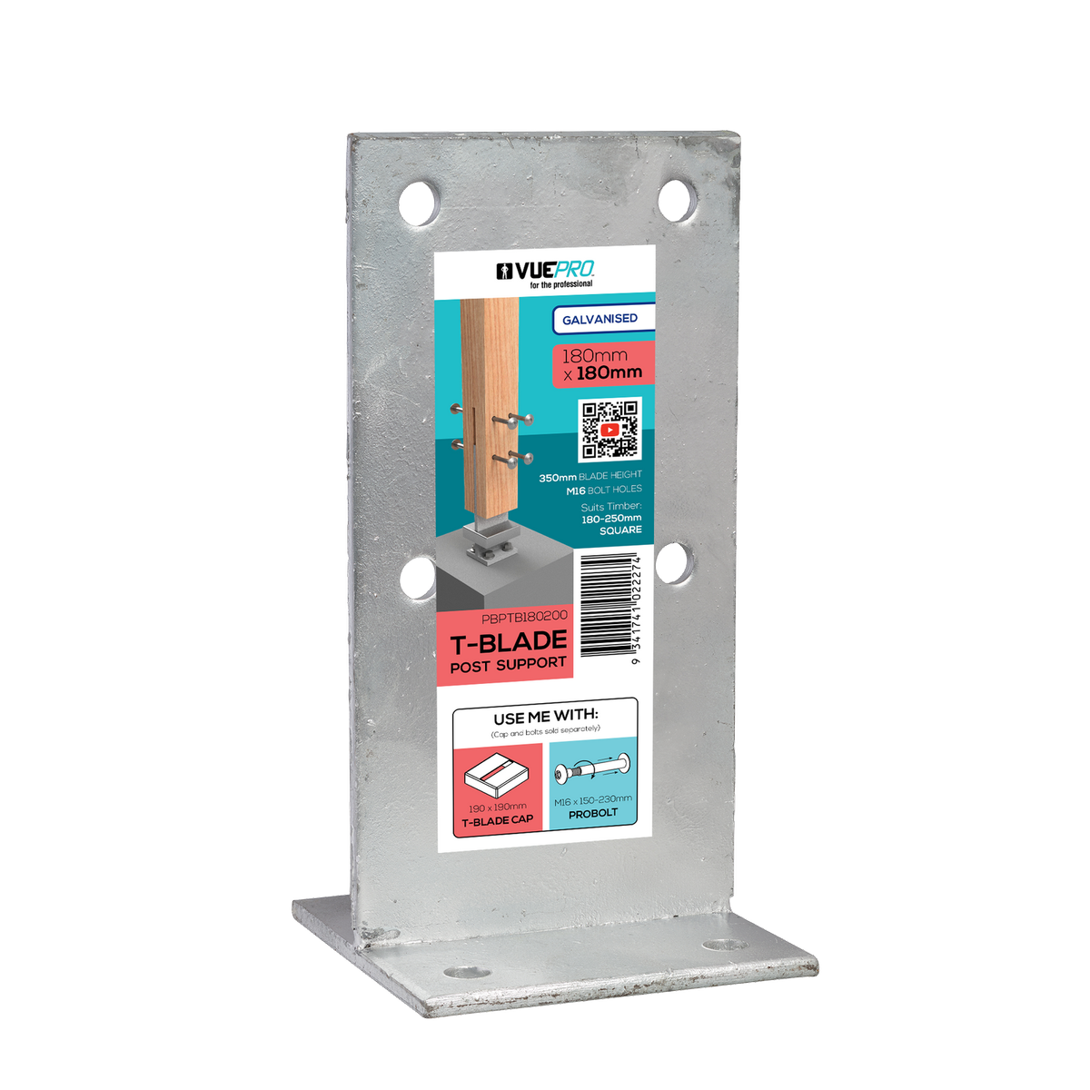 VUEPRO 180 x 180mm Galvanised T-Blade Post Support - Each - Bunnings ...