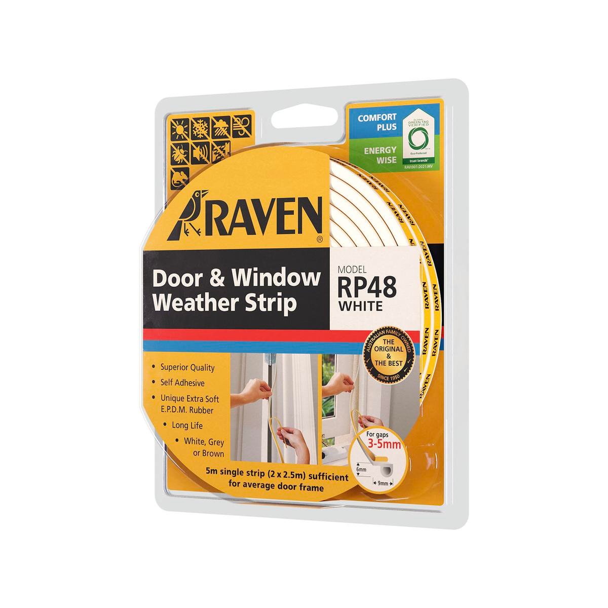 Raven 5000mm White RP48 Self Adhesive Weather Strip - Bunnings Australia