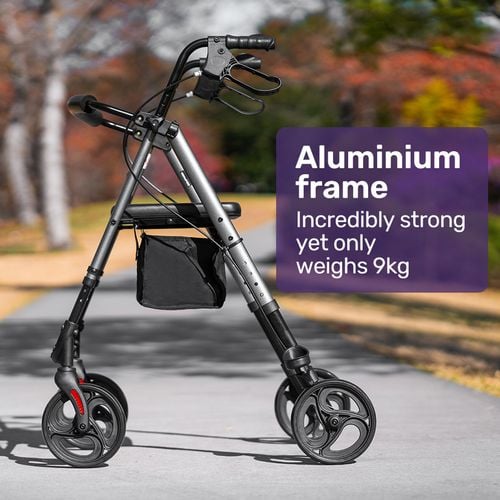EQUIPMED 4 Wheel Lightweight Rollator Walker, Aluminium Frame, Seat ...