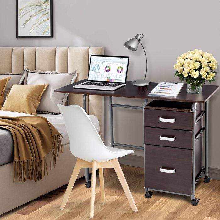 Costway Folding Computer Desk Laptop Table Wheeled Workstation Study ...