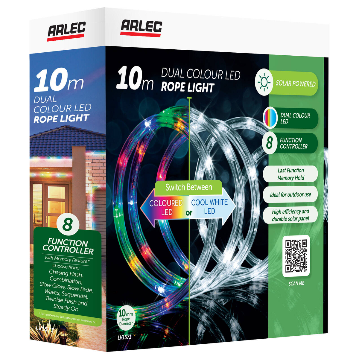 Arlec 10m Multicolour Or Warm White Switch Festive Solar Rope Light ...