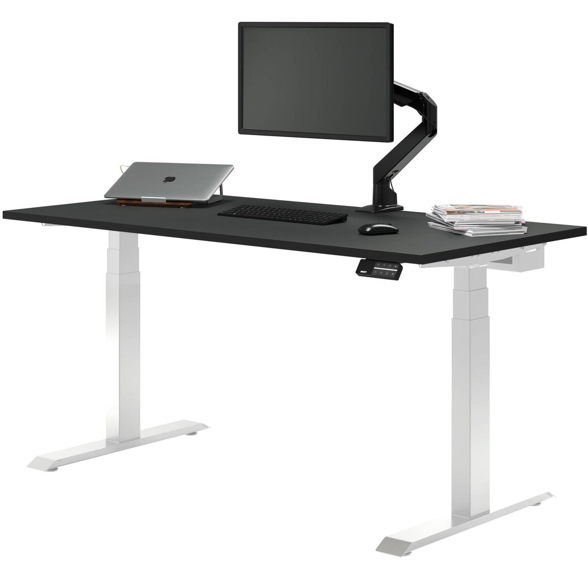 Desky Dual Sit to Stand Black Melamine Desk 1800x750mm White Height ...