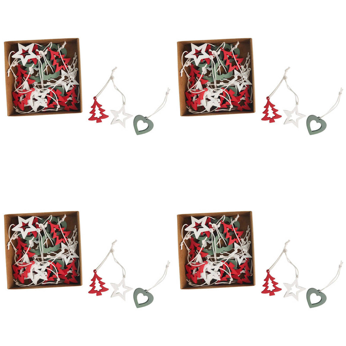 4x 24pc Urban Star, Heart Tree Box Set Hanging Decoration 2.5cm Red ...