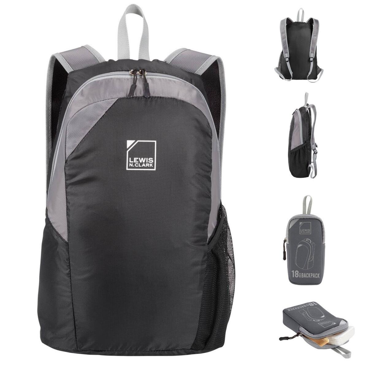 Lewis N. Clark 18" Packable Foldable Compact Travel Backpack Black/Grey ...