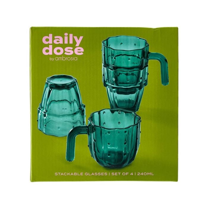Ambrosia Daily Dose Set of 4 Glasses Stack Cactus - Bunnings Australia