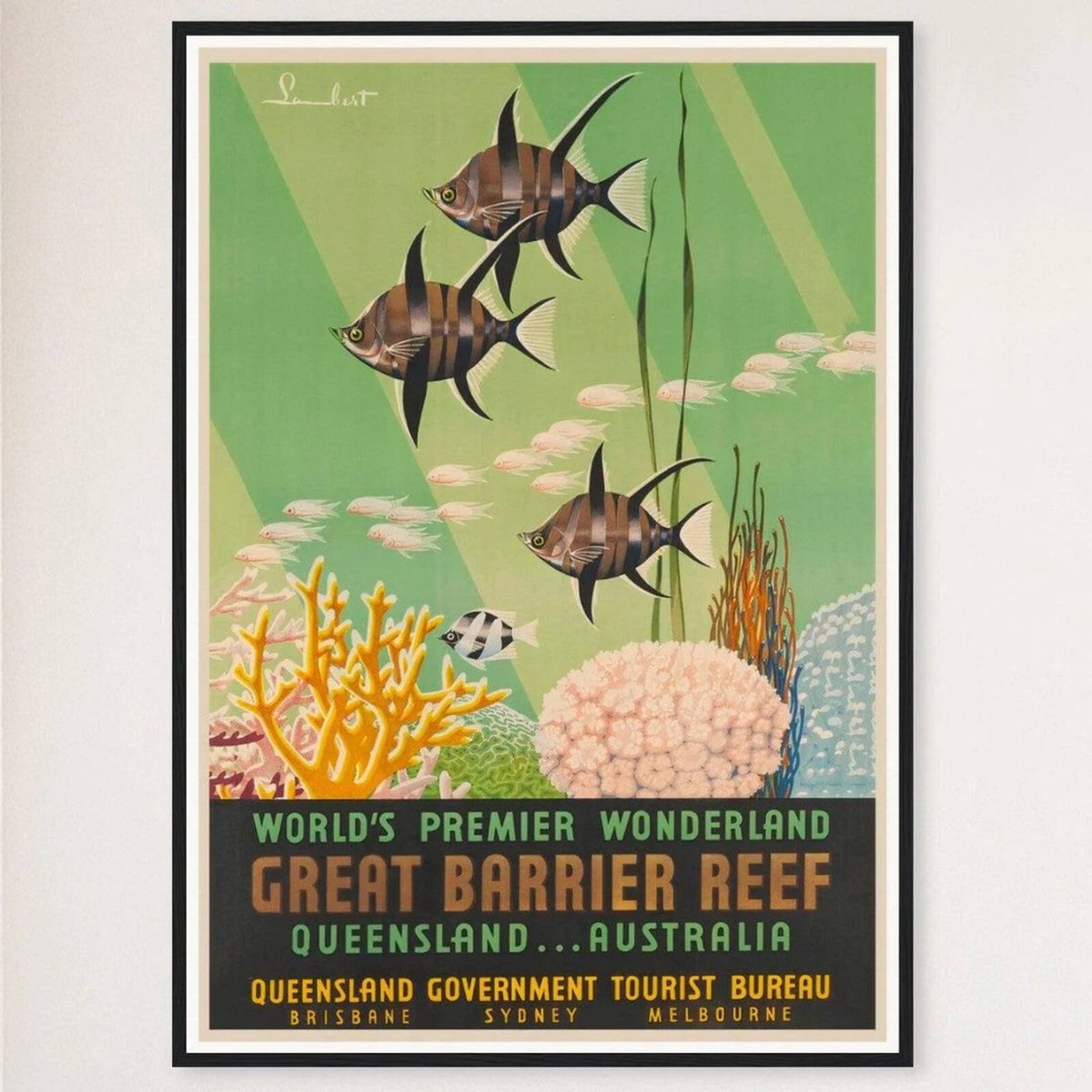 Galrie Vintage Great Barrier Reef Travel Poster from Queensland ...