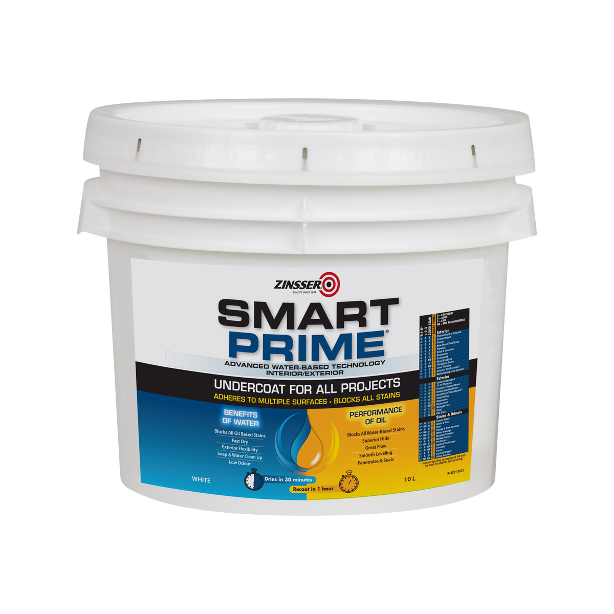Zinsser Water Based Smart Prime Undercoat - White 10L - Bunnings Australia