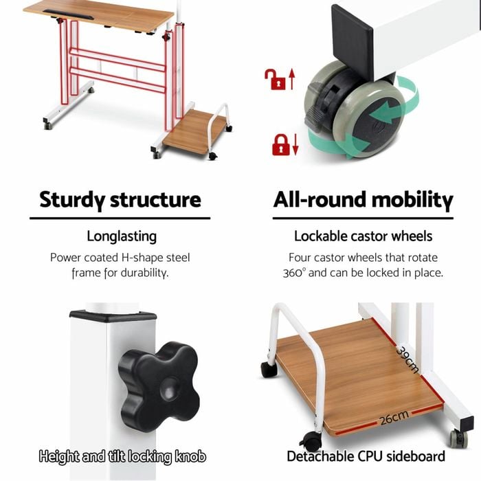Sit Stand Standing Desk - Portable Wheels Light Wood - Bunnings Australia