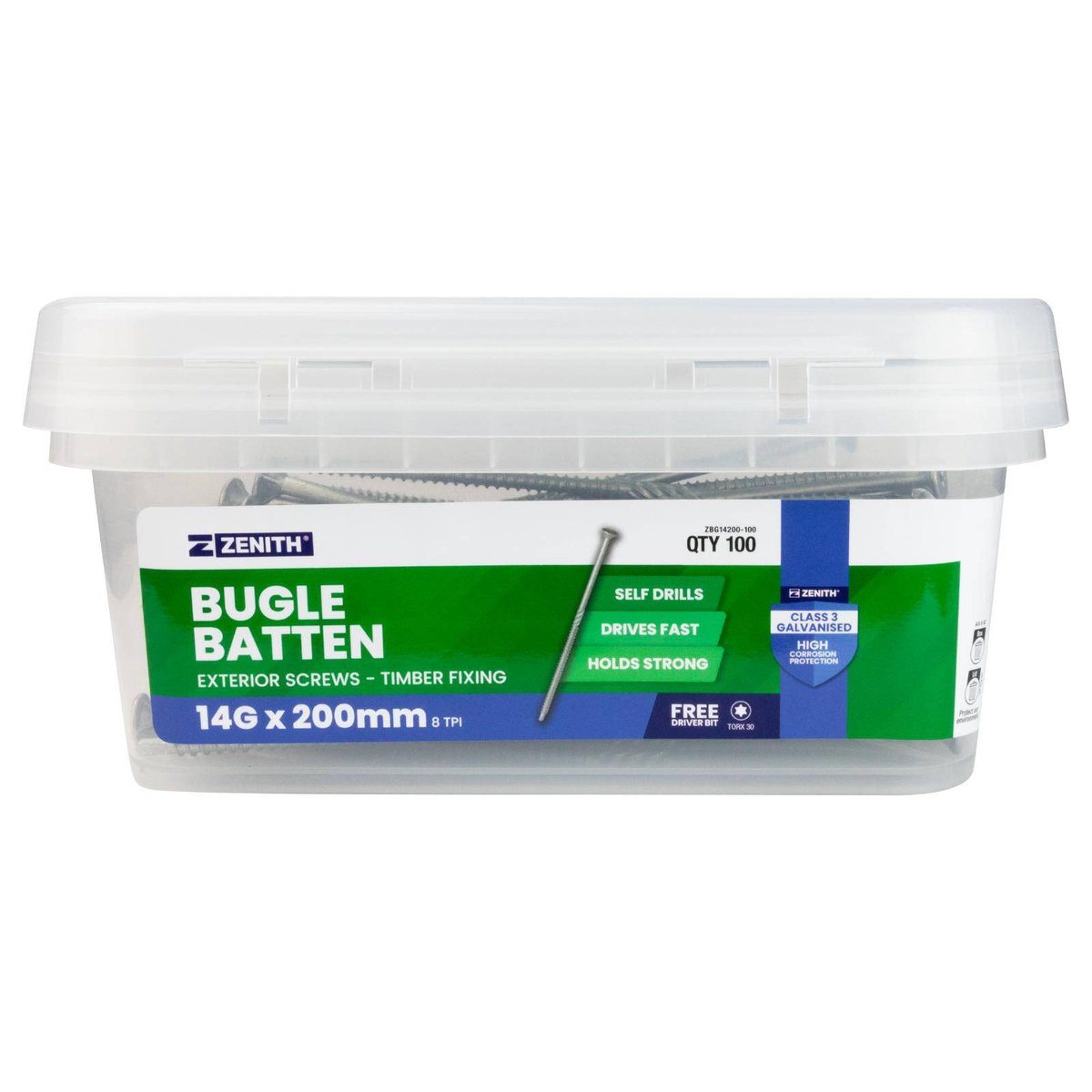 ZENITH 14G - 8 x 200mm Class 3 Galvanised Bugle Batten Screws - 100 ...