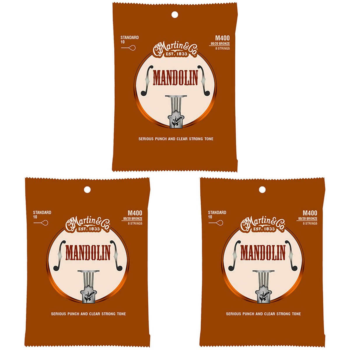 3PK Martin Guitar M400 Mandolin Strings 80/20 Bronze Light Gauge ...