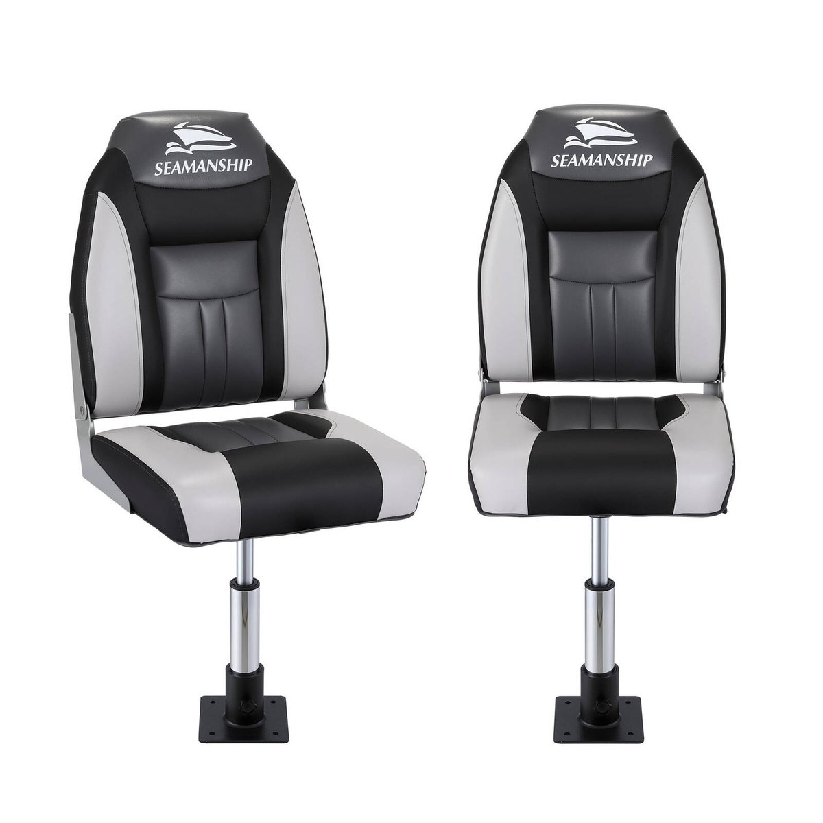 Seamanship 2X Folding Boat Seats with 2X Adjustable Pedestals 34–46cm ...