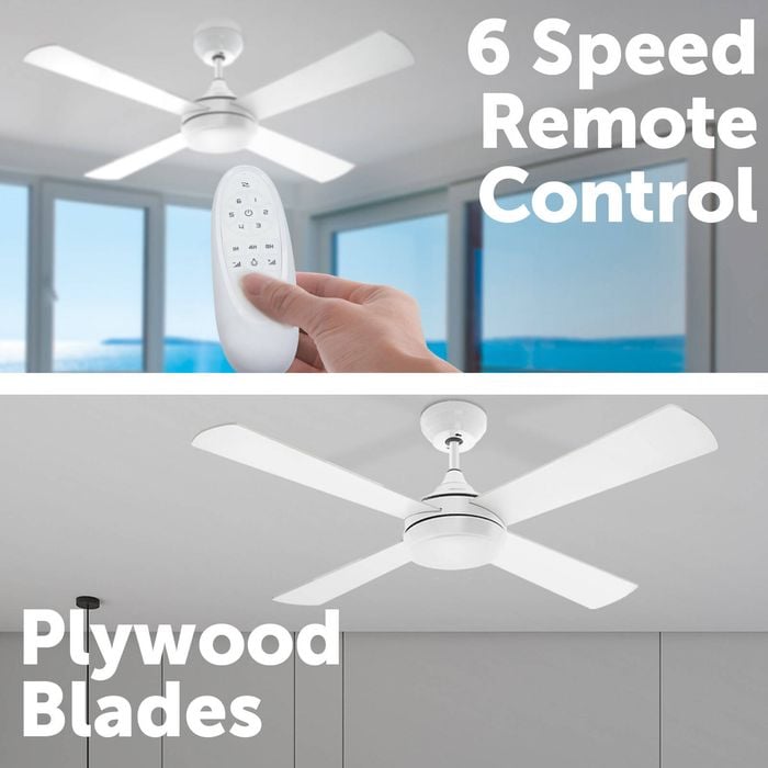 Arlec 130cm White 4 Blade Grid Connect Smart DC Ceiling Fan With LED ...