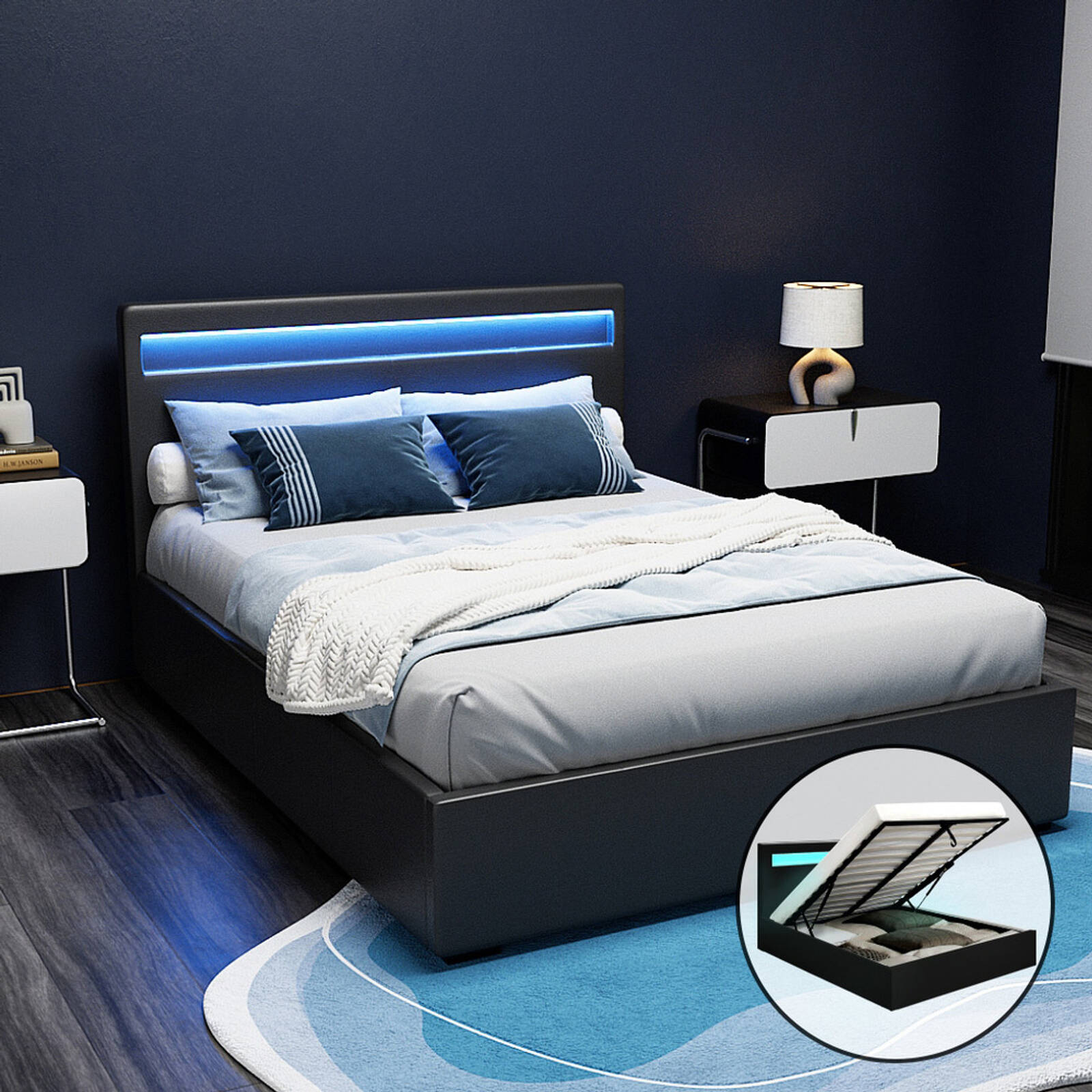 Artiss Bed Frame RGB LED Gas Lift Double COLE Bunnings Australia