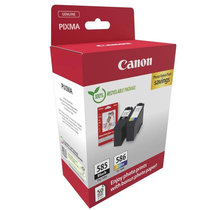 Canon PG585+CL586 Ink Cartridge Value Pack 50 Sheets Photo Paper ...
