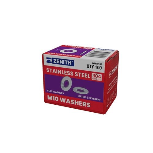 ZENITH M10 Stainless Steel 304 Grade Flat Round Washers - 100 Pack ...