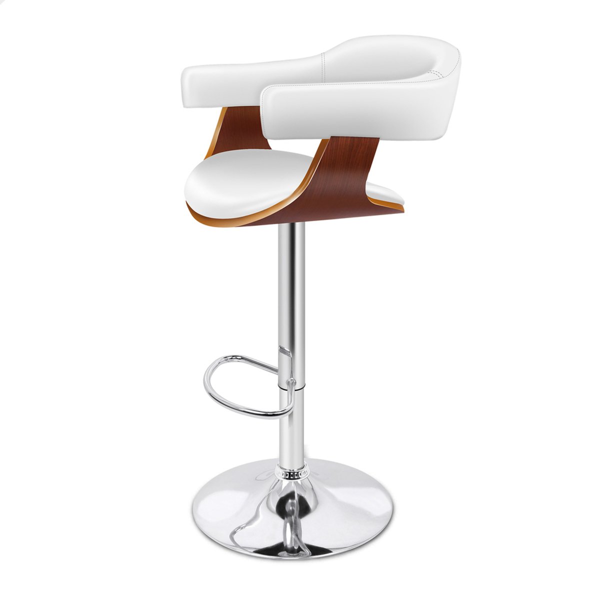 ALFORDSON 1x Bar Stool Joan Wooden Leather Swivel Chair White Bunnings Australia