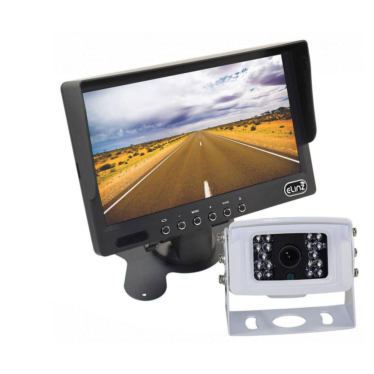 Elinz 7" LCD Monitor HD 12V/24V 4PIN IR CCD Reversing Camera Rearview ...