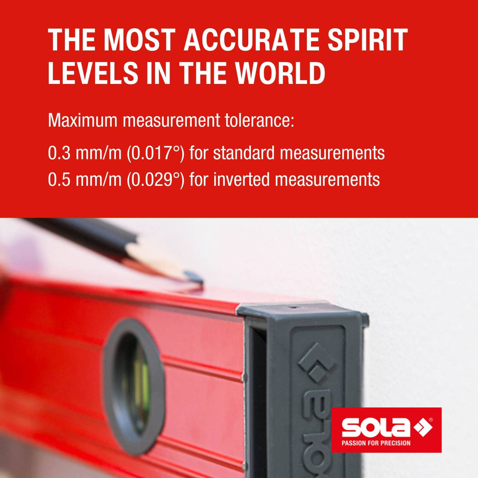 SOLA 60cm Red Patented Vial Spirit Level