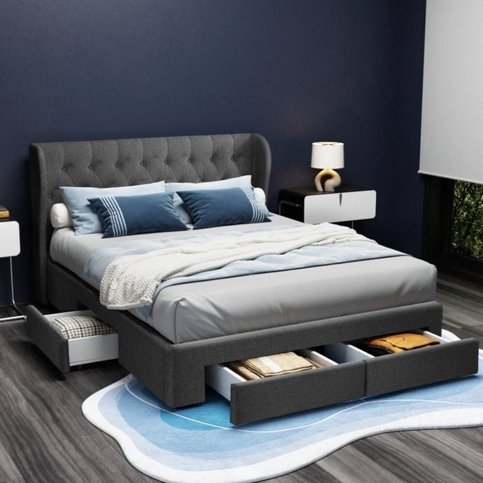 Artiss Fabric Bed Frame Queen Drawers Beds Base - Bunnings Australia