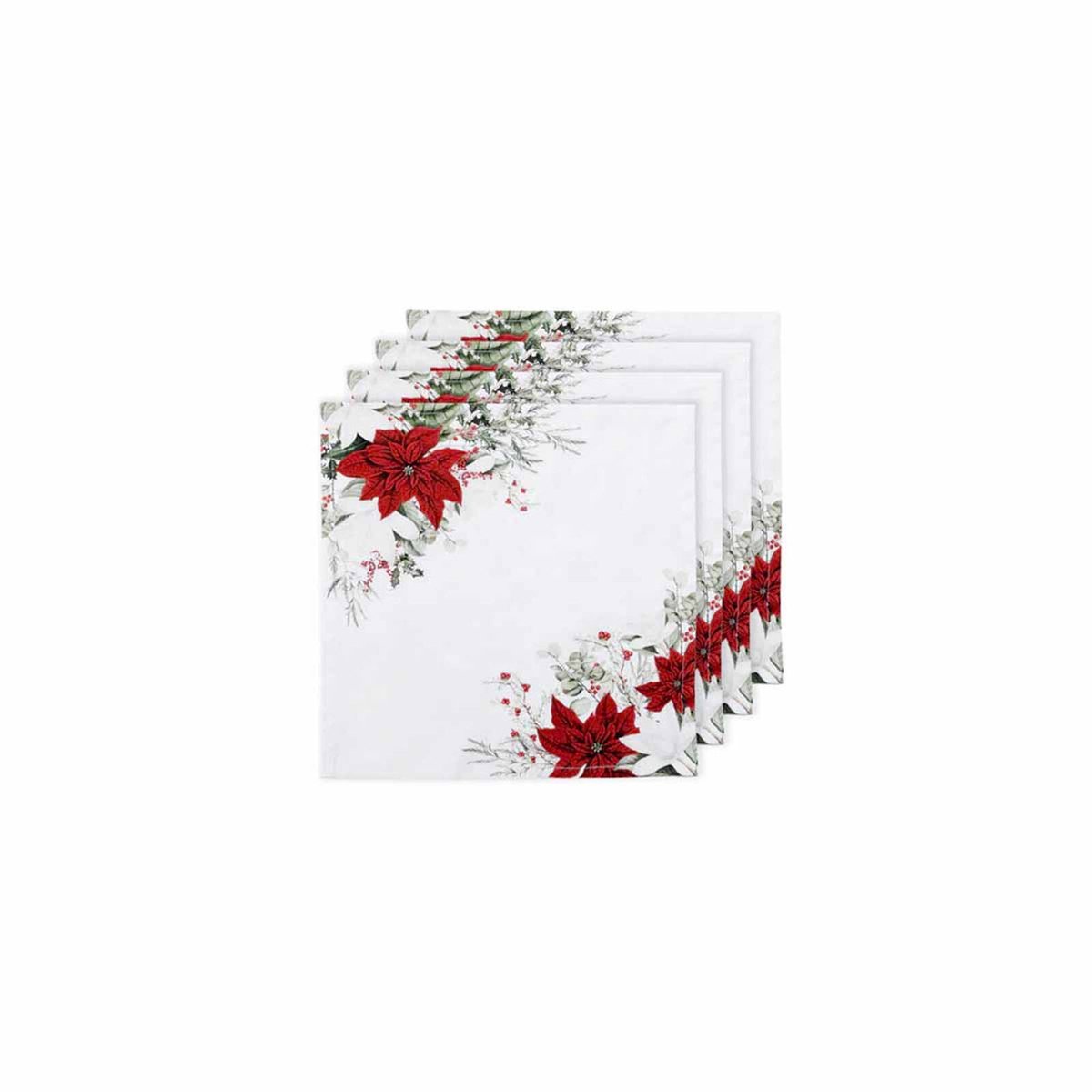 Ashdene Set of 4 Poinsettia 100% Cotton Festive Christmas Holiday ...
