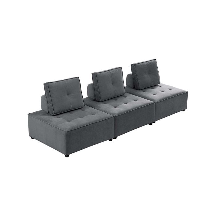 Foret 3pc Armless Seat Modular Extension Lounge Couch Velvet Sofa Dark Grey - Bunnings Australia