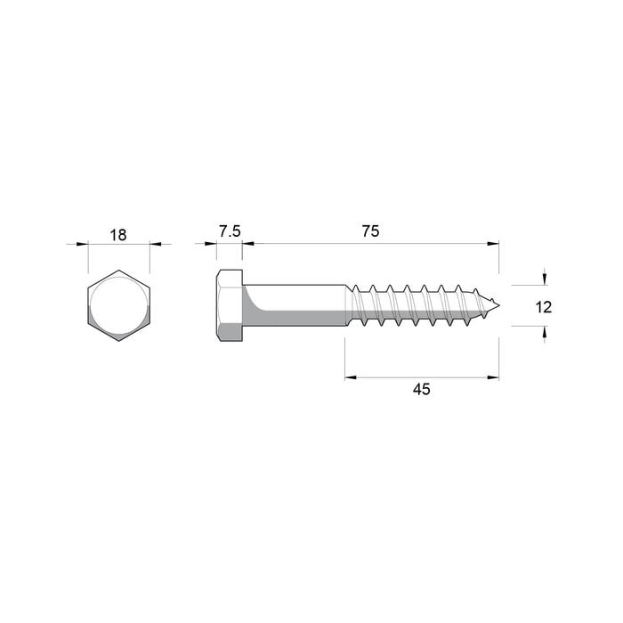 ZENITH M12 x 75mm Hot Dip Galvanised Hex Head Coach Screws - 12 Pack ...