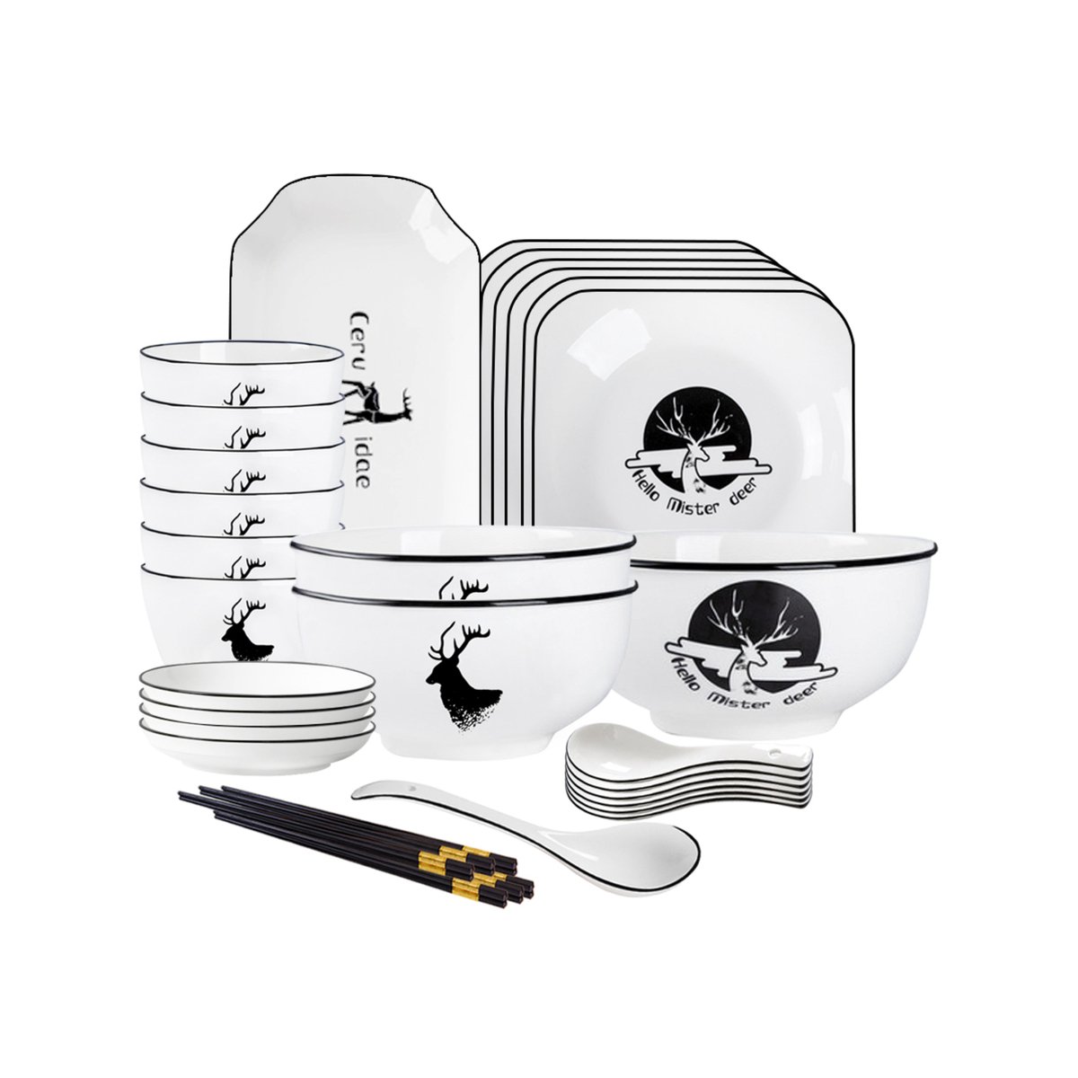 SOGA 20Pcs White Antler Printed Ceramic Dinnerware Set - Bunnings Australia