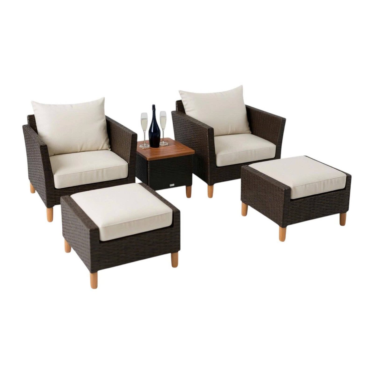 Nathan 5‑Piece Outdoor Lounge Set – Cream | PE Wicker Modular Patio ...