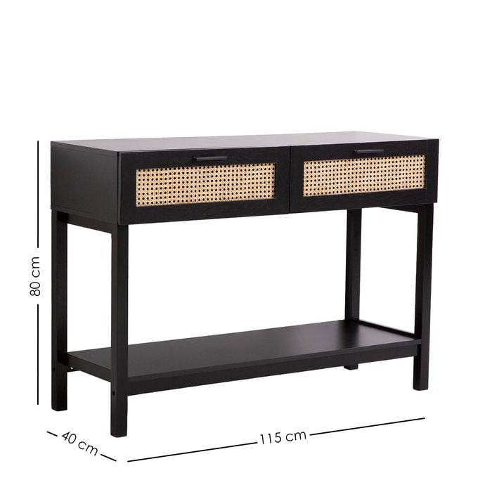 Tulum Console Table - Black Rattan with Timber Accents Black - Bunnings ...