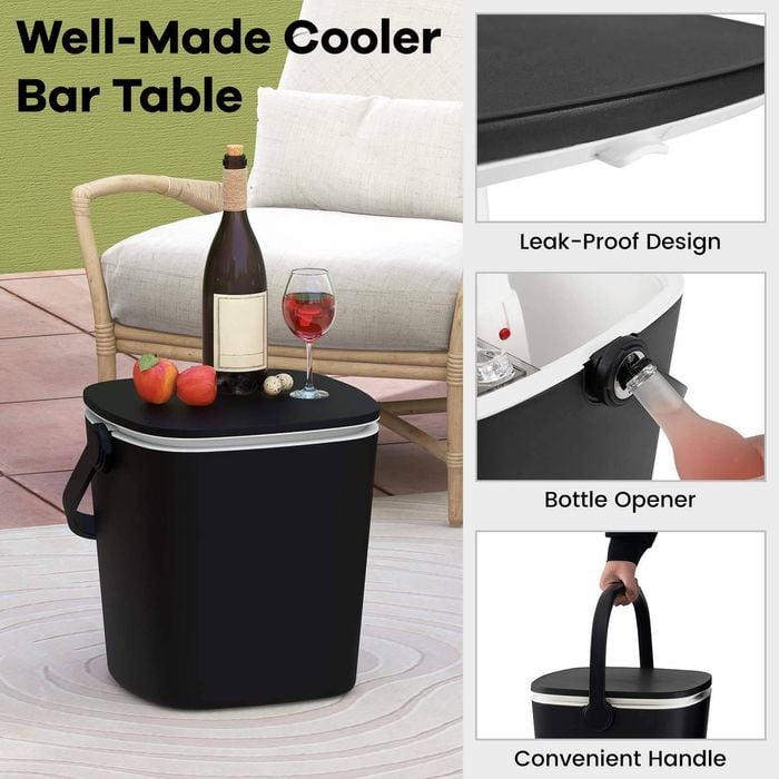 Costway 15L Portable Ice Box Bar Bucket Beverage Cooler Black ...