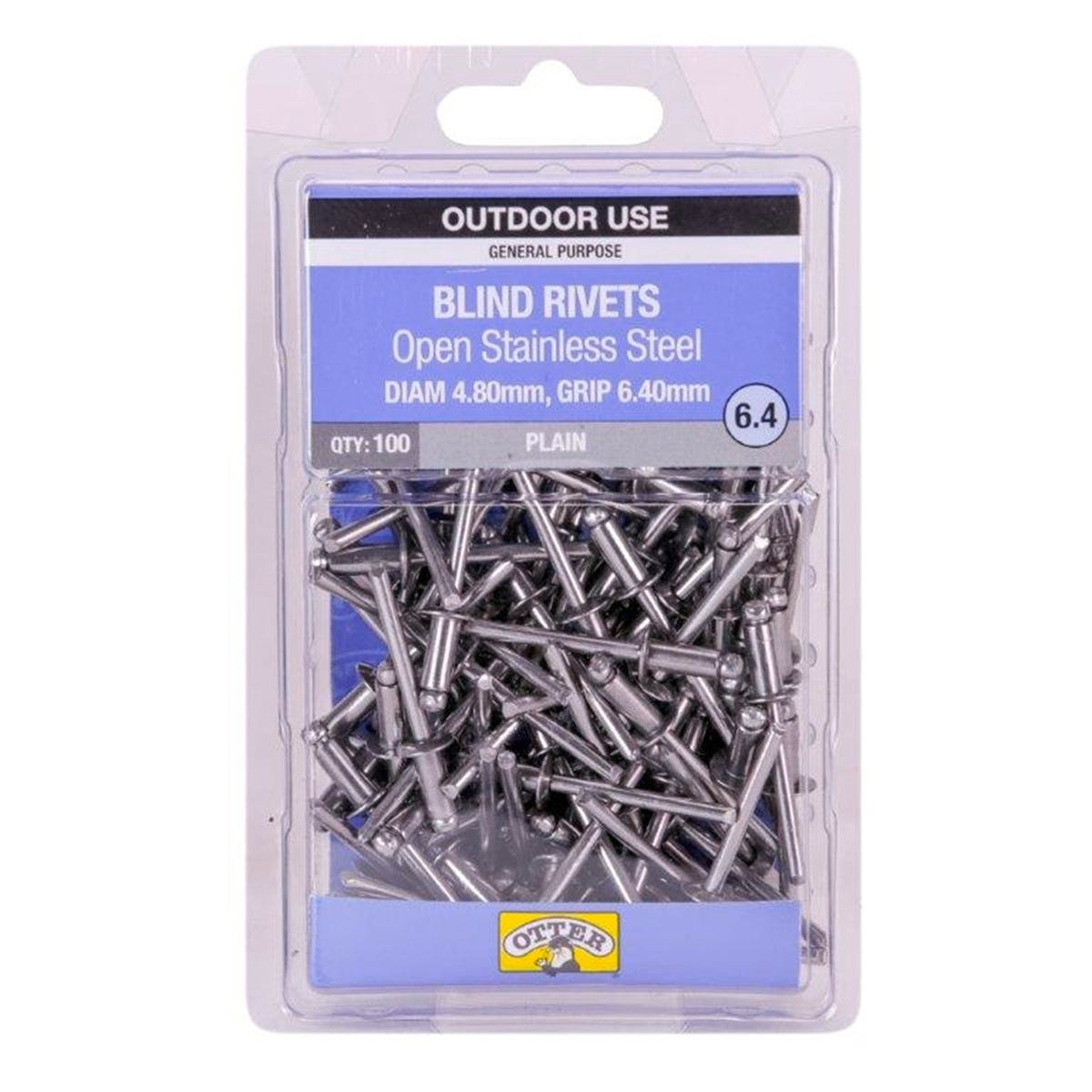 Otter 4.8 x 6.4mm Open Stainless Steel Blind Rivets - 100 Pack ...