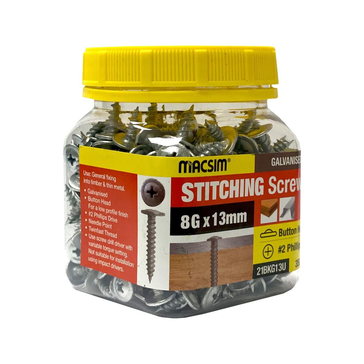 Macsim 8G x 13 mm Stitch Button Screws - Jar 350 - Bunnings Australia
