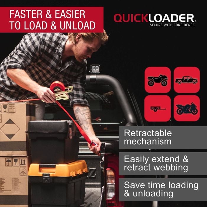 Quickloader 4.2m 25mm Retractable Ratchet Tie Down Strap 400kg - 2 Pack ...